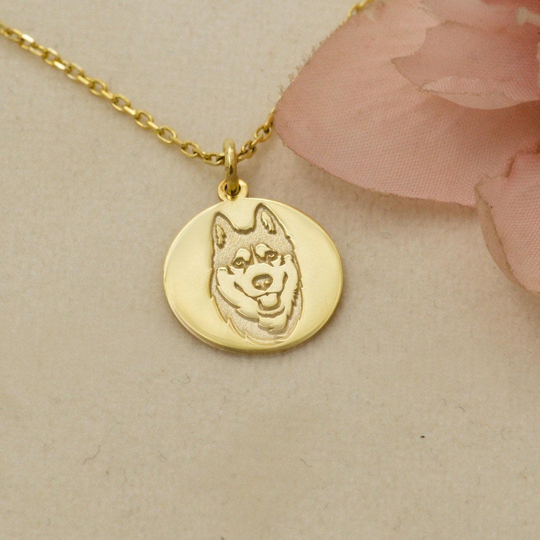 14k Solid Gold Husky Dog Necklace - Pet Photo Necklace - Pet Portrait ...