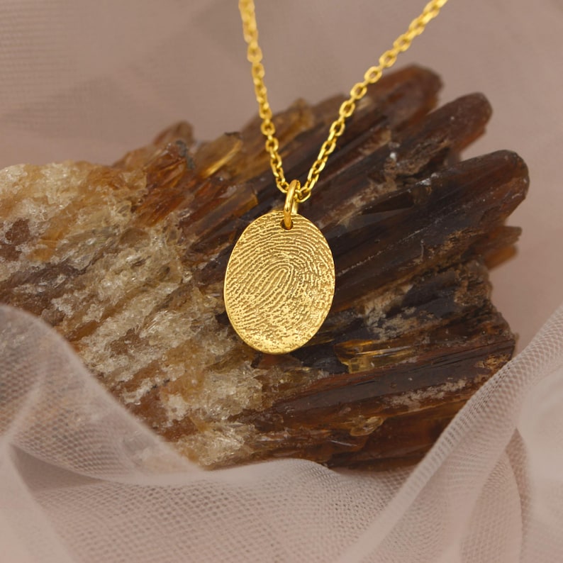 14K Solid Gold Oval Fingerprint Necklace – Personalized Handwriting ...