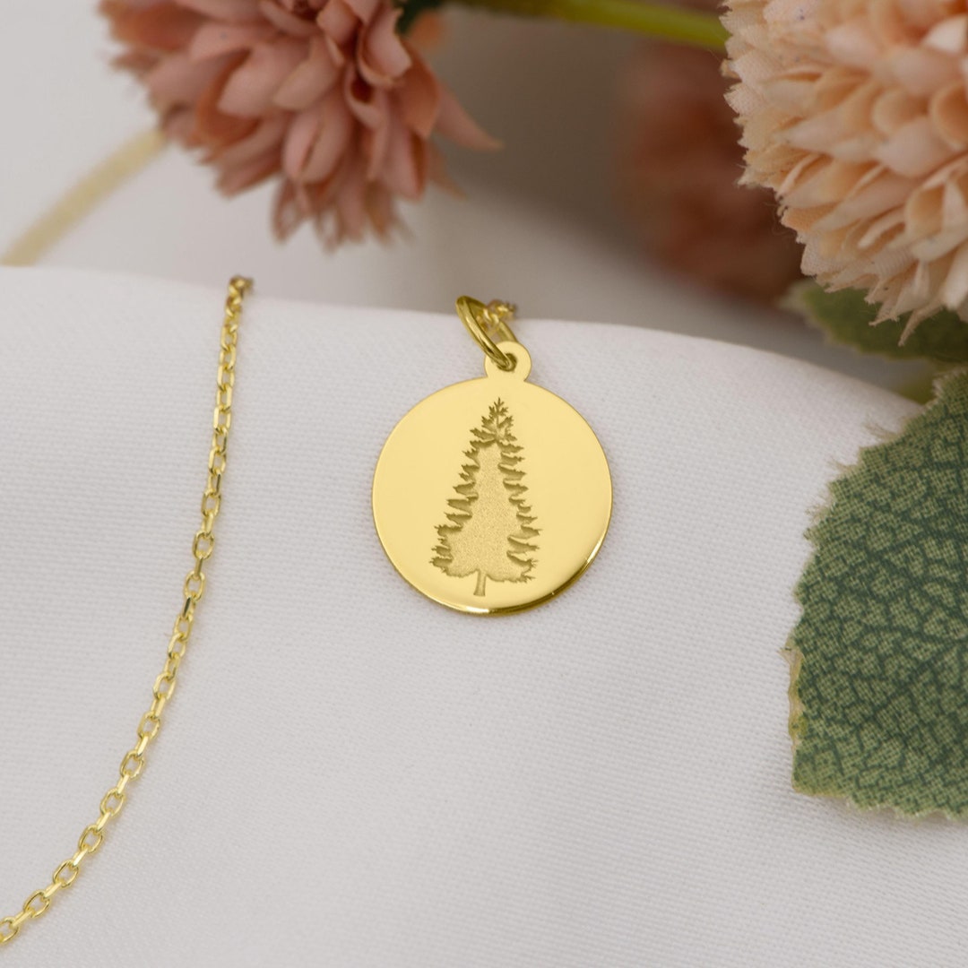 14K Solid Gold Evergreen Tree Necklace - Nature-inspired Jewelry | Gold ...