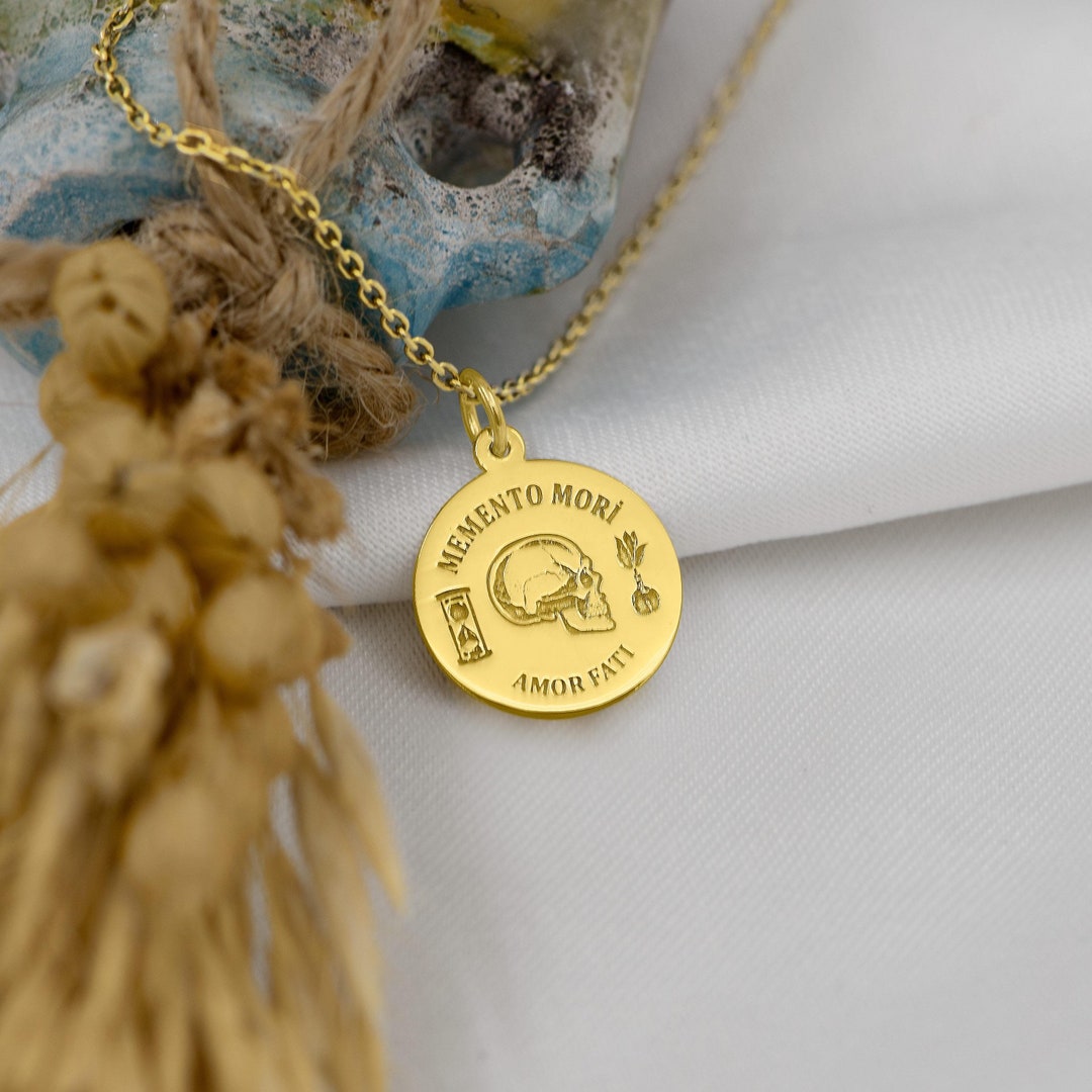 14K Solid Gold Memento Mori Pendant - Skull Symbol Necklace ...