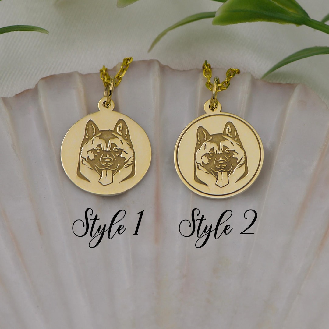 14K Solid Gold American Akita Necklace - Dog Lover Jewelry | Gold Akita ...