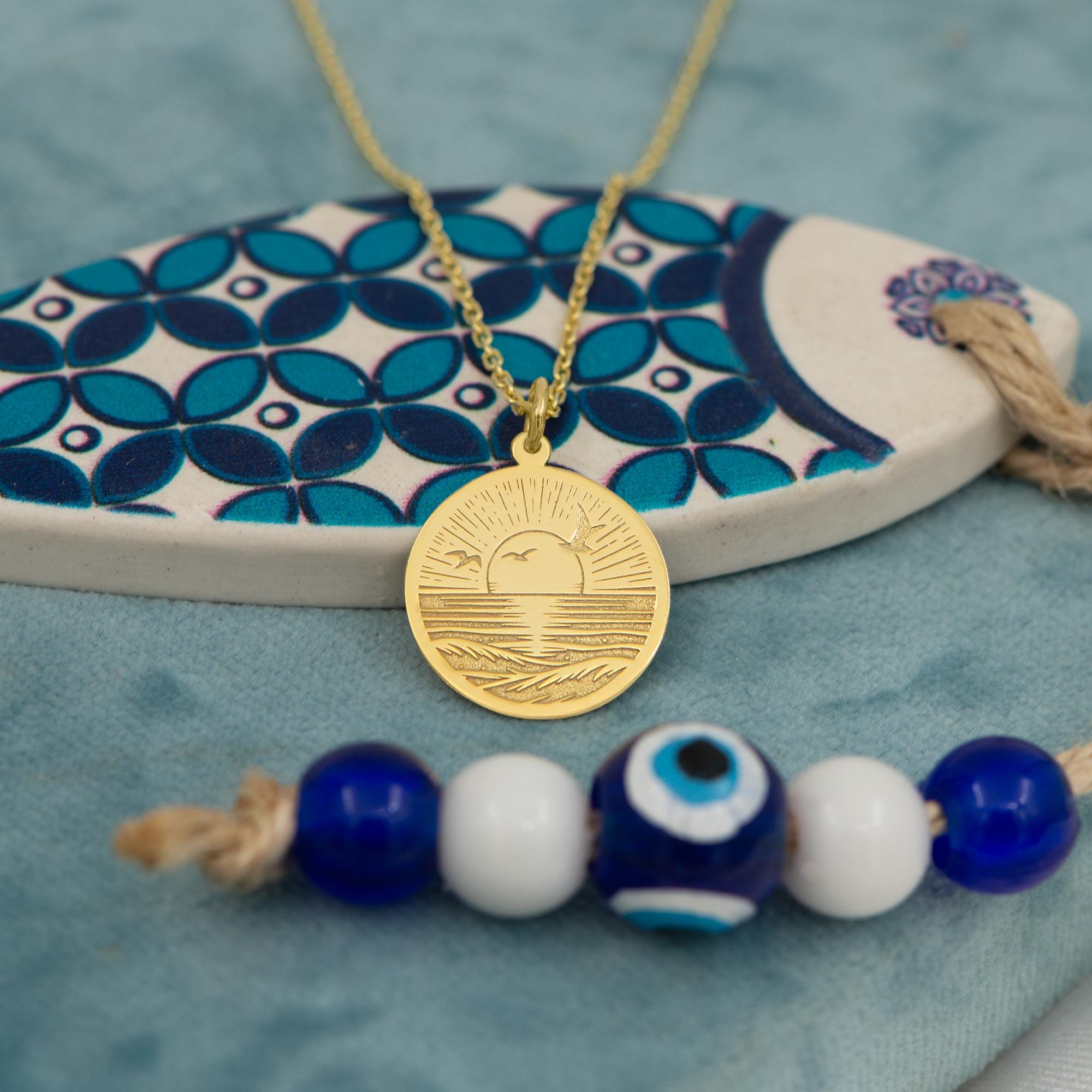 Real 14K Solid Gold Sunset Pendant Necklace – Sunset Jewelry | Handmade ...