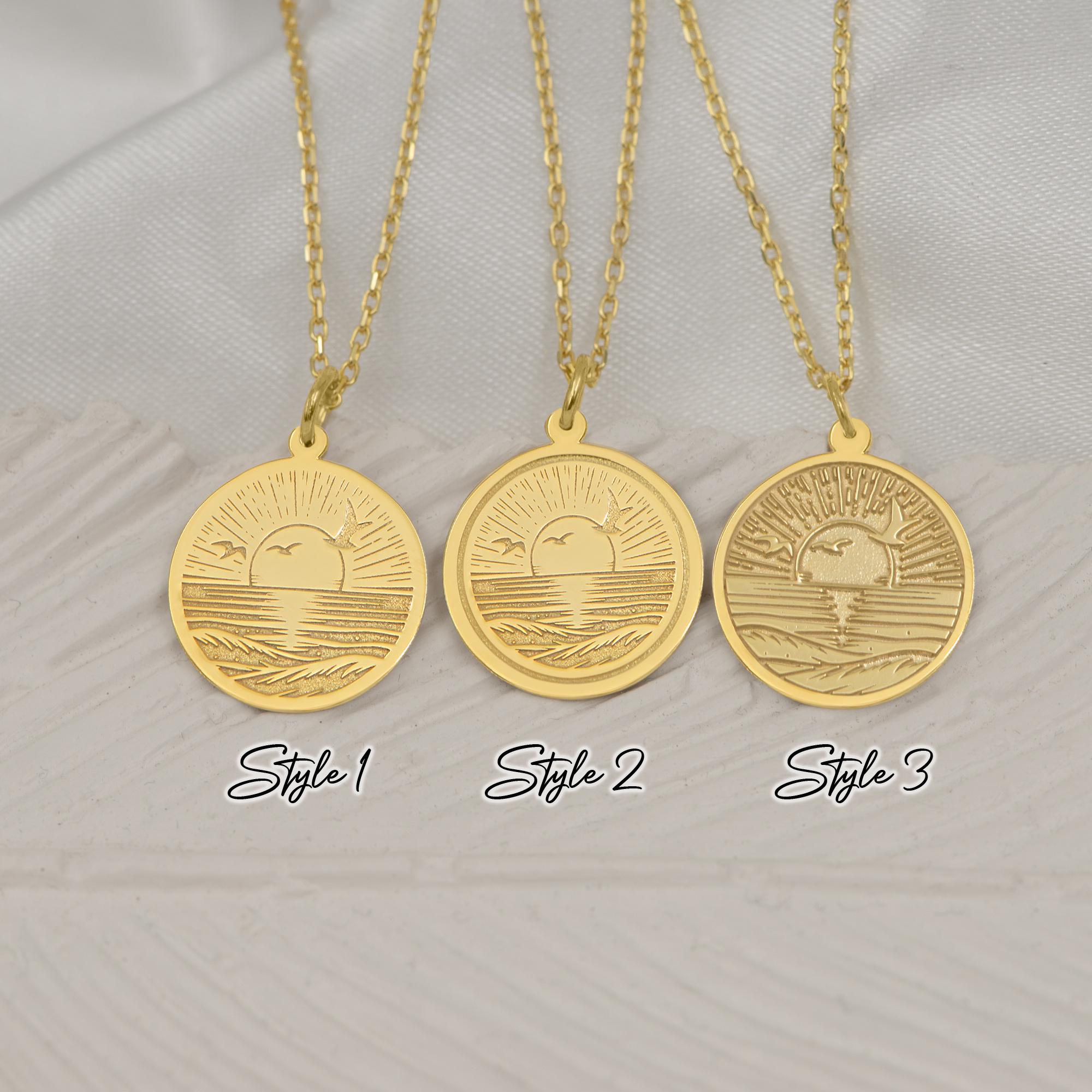 Real 14K Solid Gold Sunset Pendant Necklace – Sunset Jewelry | Handmade ...