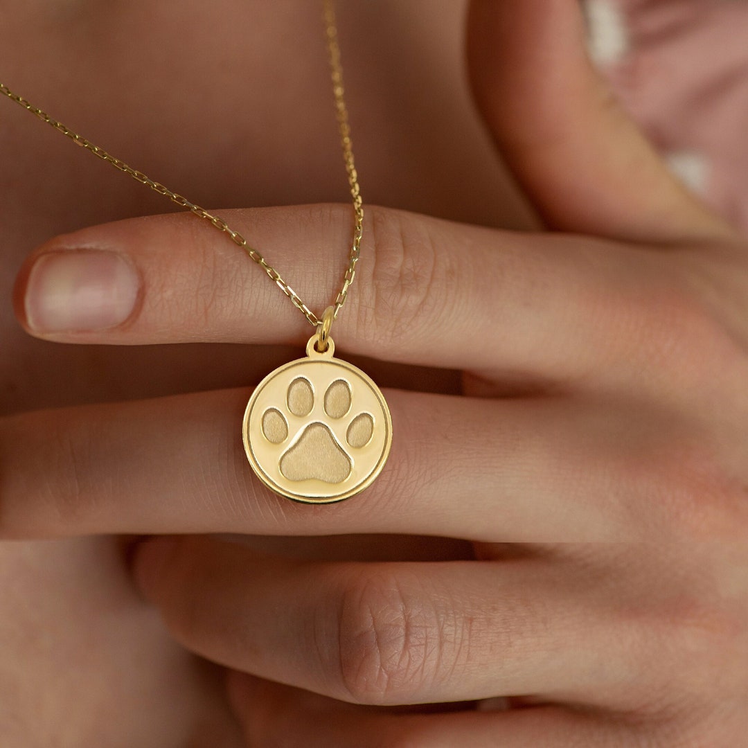 14k Real Solid Gold Dog Paw Necklace by Demir Uluer- Personalized Dog ...