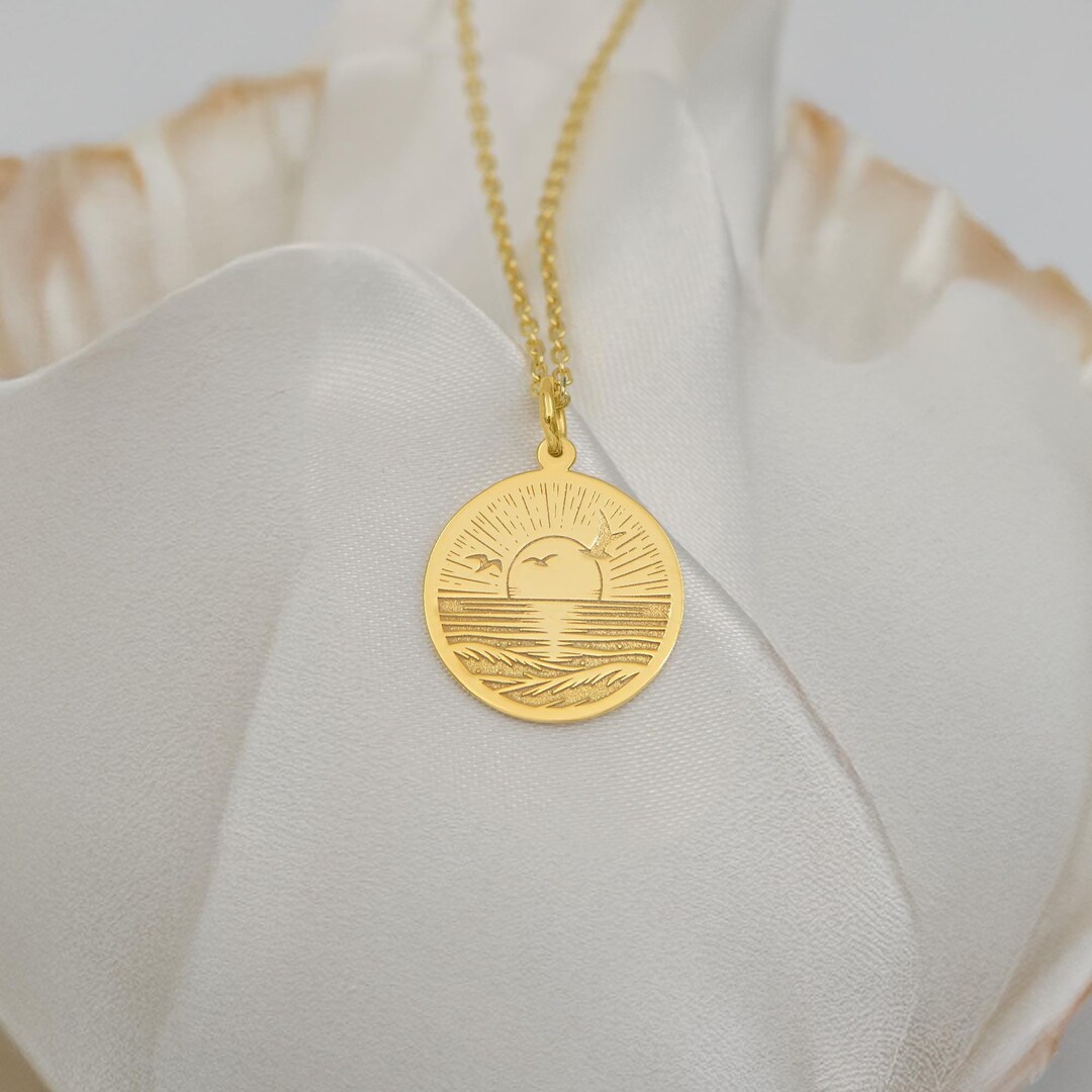 Real 14K Solid Gold Sunset Pendant Necklace – Sunset Jewelry | Handmade ...
