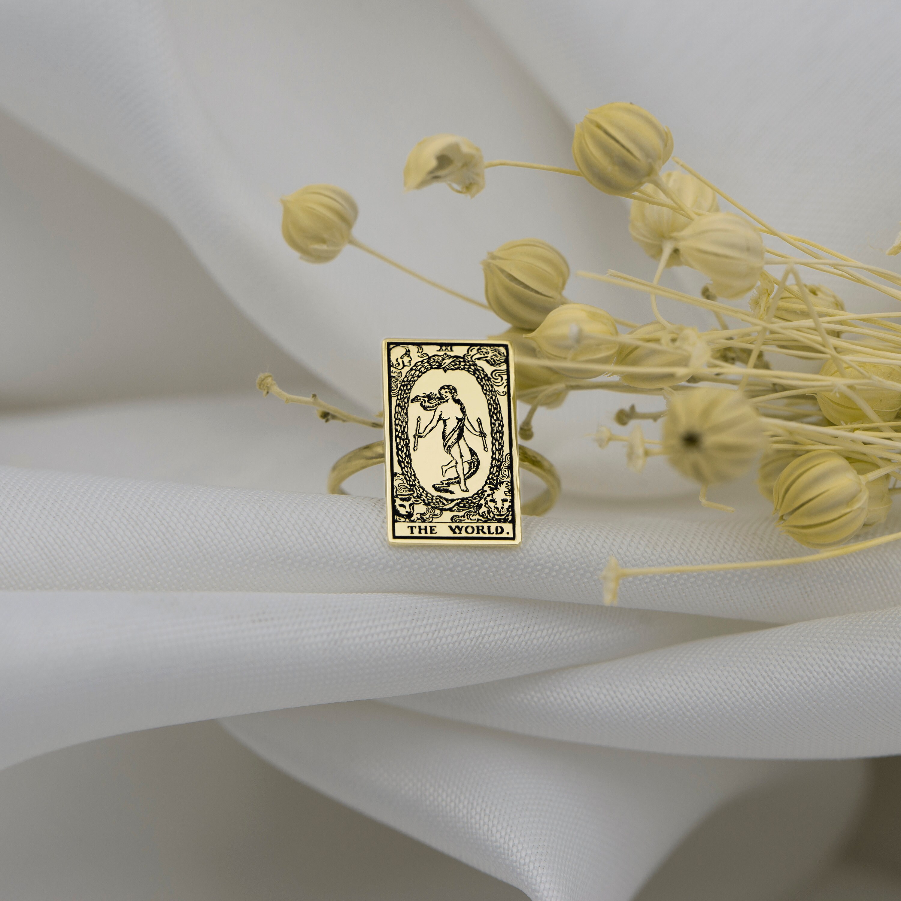 10k Solid Gold Tarot Card Ring: the World Card, Mystic Jewelry - Etsy