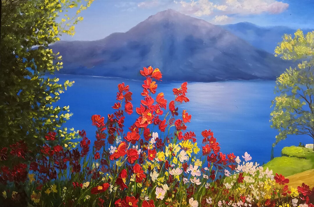 Lake Como Painting Original Art Landscape Mountain Wall Art Oil Canvas ...