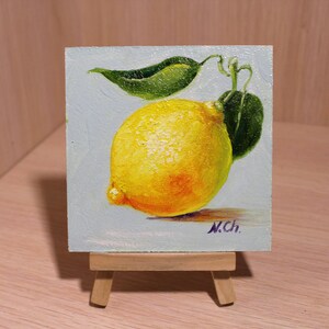 Lemon Painting Kitchen Original Art Fruit Decor Wall Art Small Oil ...