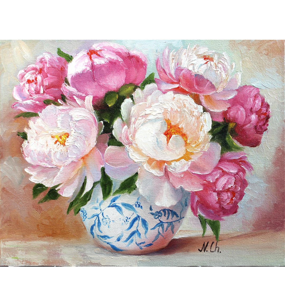 Peony Painting Floral Original Art Flower Oil Artwork Pink Peonies in ...