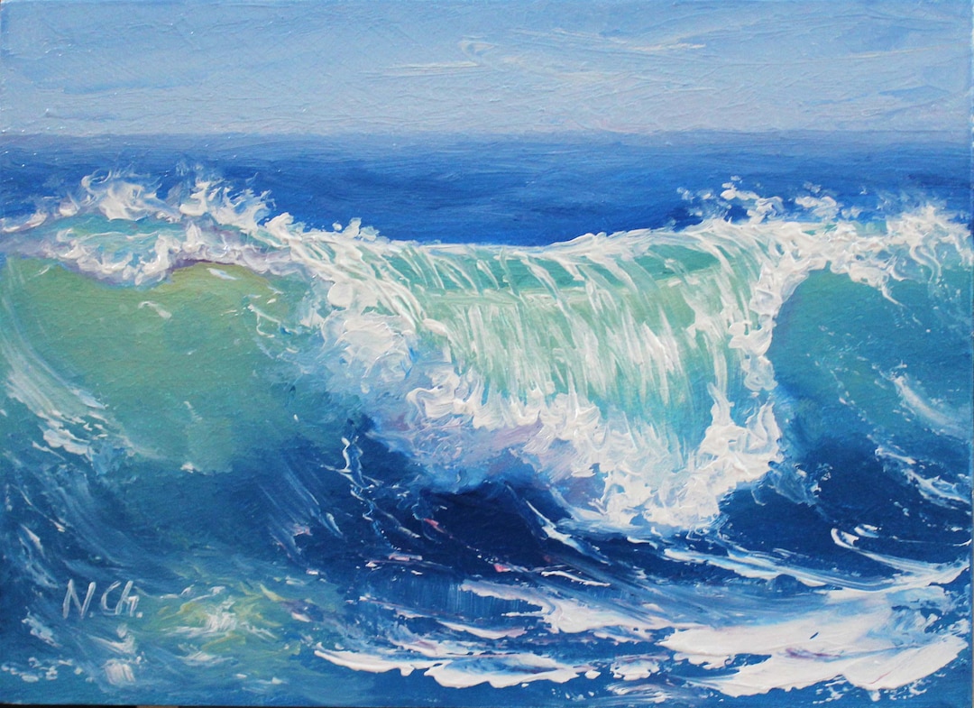 Wave Oil Painting Seascape Original Art Ocean Wall Decor Small ...