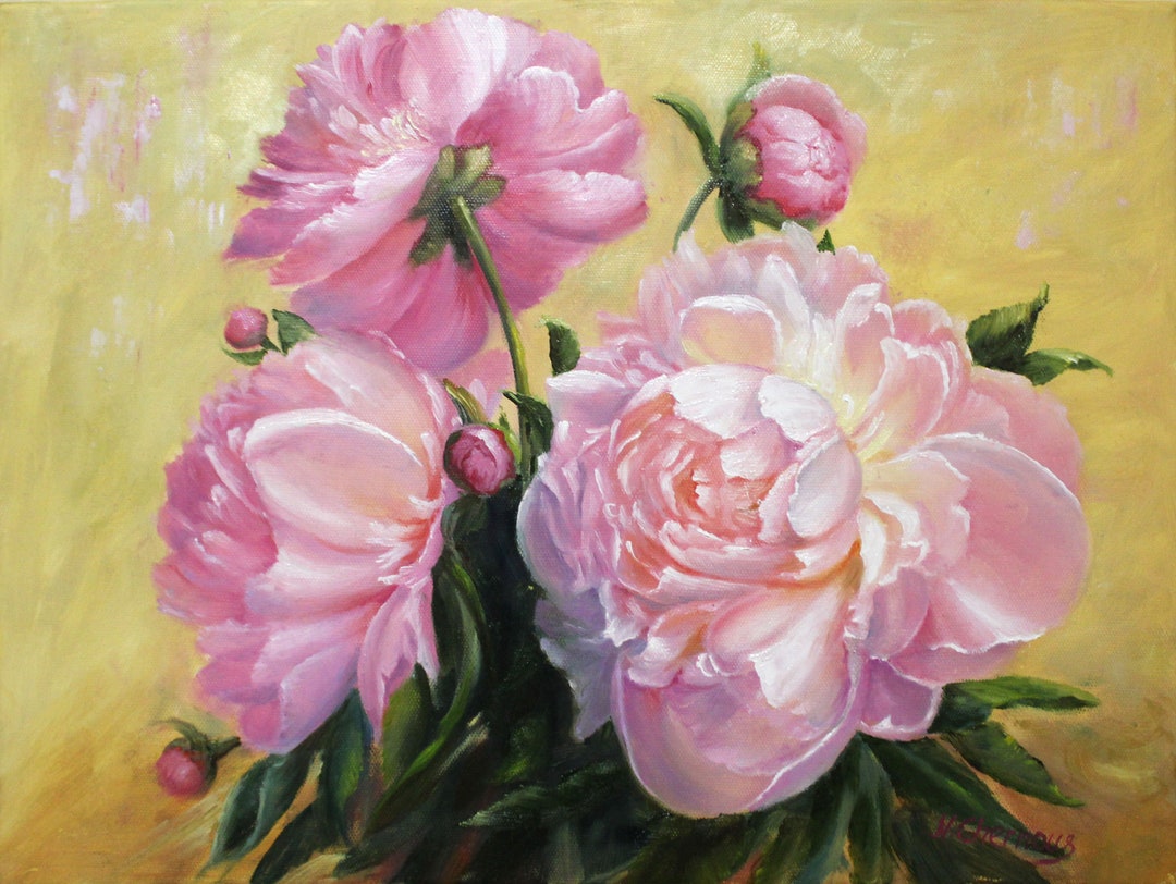 Peony Painting Floral Original Art Flower Oil Canvas Pink Peonies Wall ...