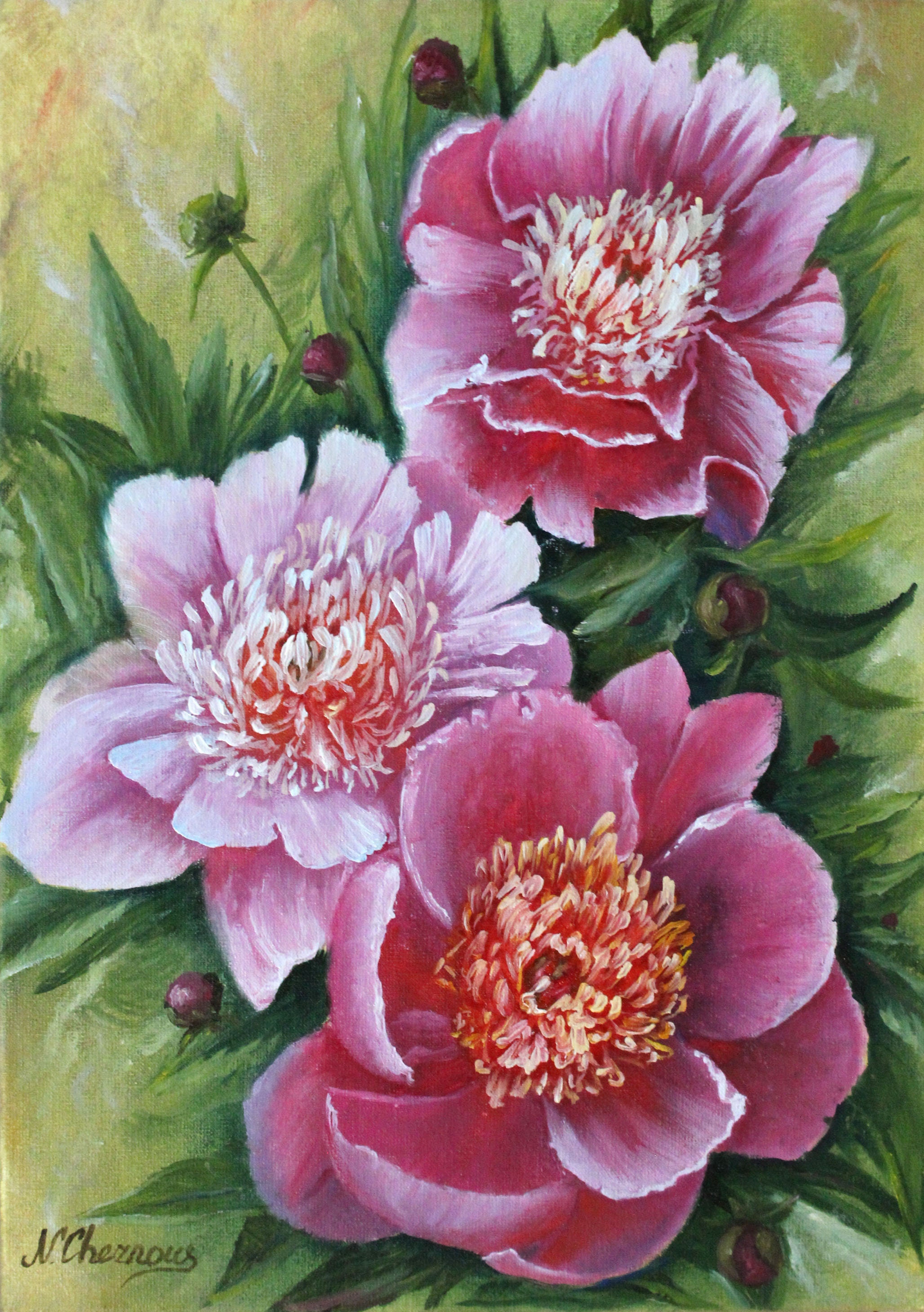Flowers peonies oil painting Pink peony bouquet artwork | Etsy