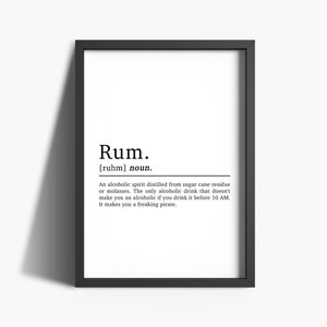 Rum Gifts Rum Definition Print Bar Accessories Rum Print Home Bar ...
