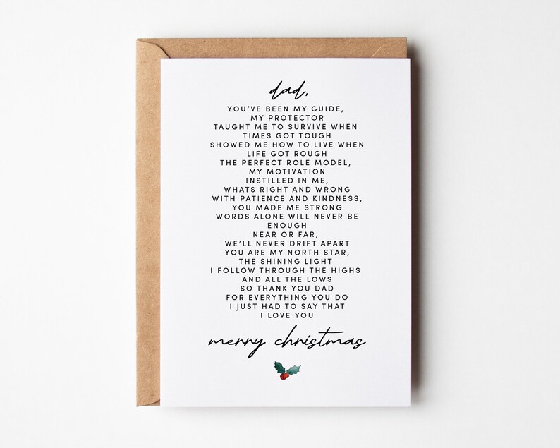 Dad Christmas Card Poem, Merry Christmas Card for Dad, Poem for Dad ...