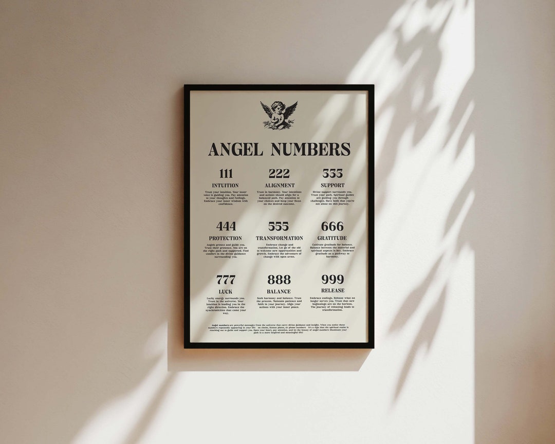 Bedroom Wall Art Angel Numbers Print, Trendy Angel Numbers, Mid Century ...