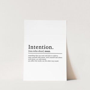 Intention Definition Inspirational Print, Office Wall Art ...
