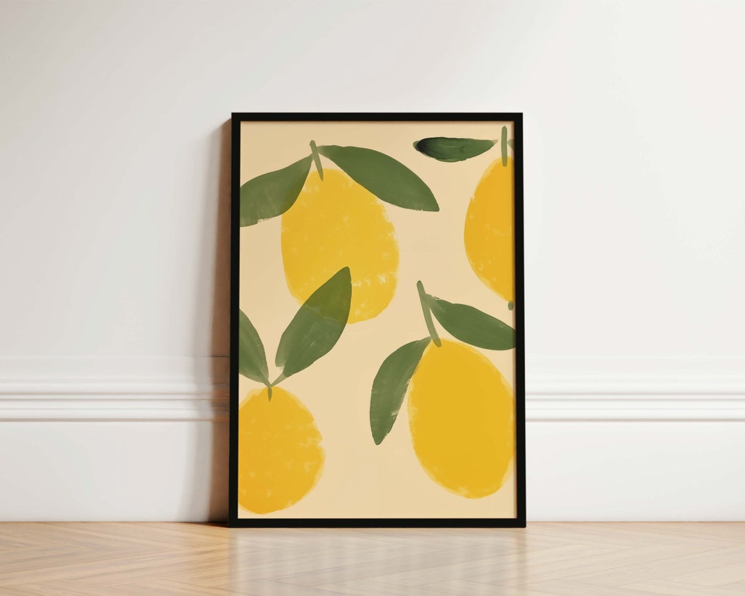 Lemon Print, Kitchen Prints, Mid Century Lemon Wall Art, Colourful ...