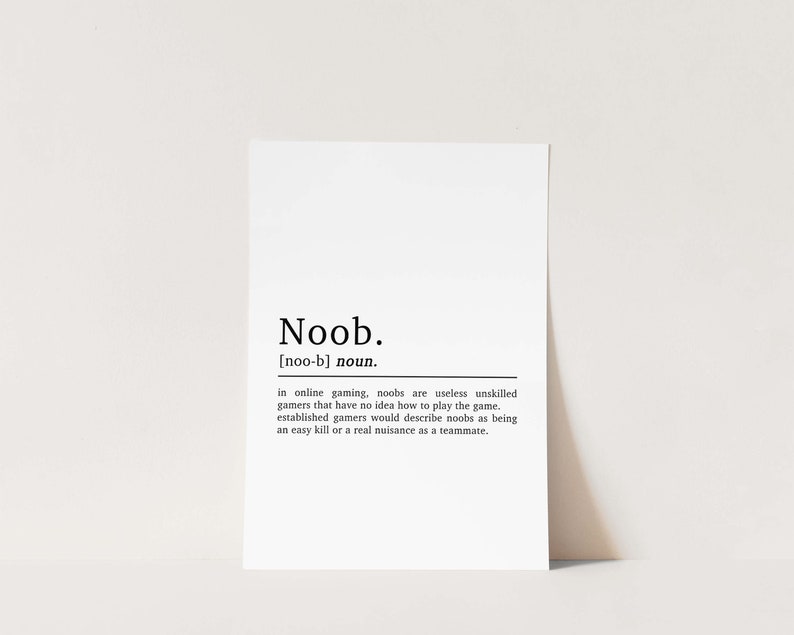 Noob Definition Gaming Print, Gaming Poster, Gaming Gifts, Boys Bedroom ...