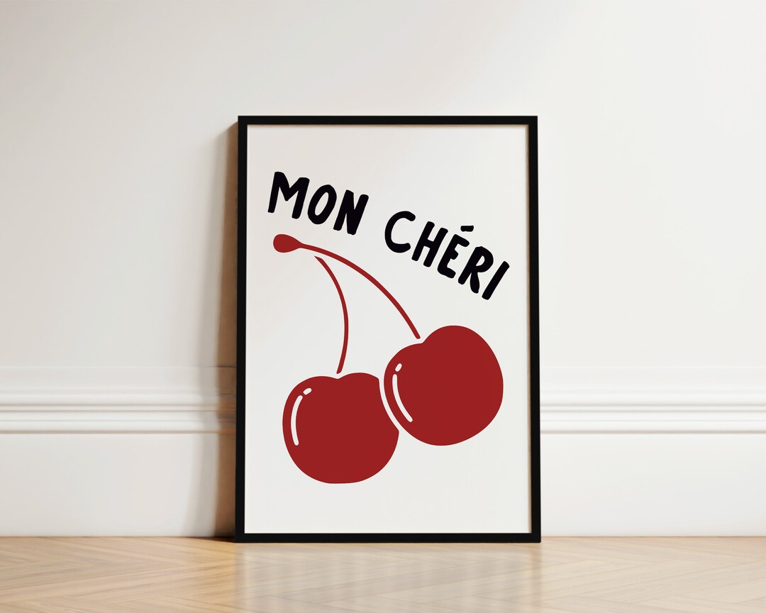 Mon Cheri Print, Cherry Print, Kitchen Print, Red Cherries Kitchen ...