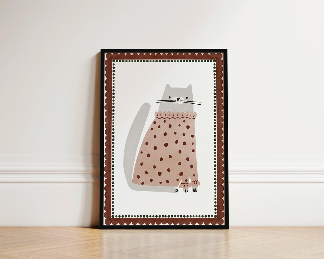 Nursery Wall Art, Cute Pink Cat Print, Boho Nursery Decor, Girl Bedroom ...