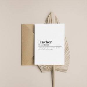 Teacher Definition Card Card for Teacher End of Term Card End of Year ...