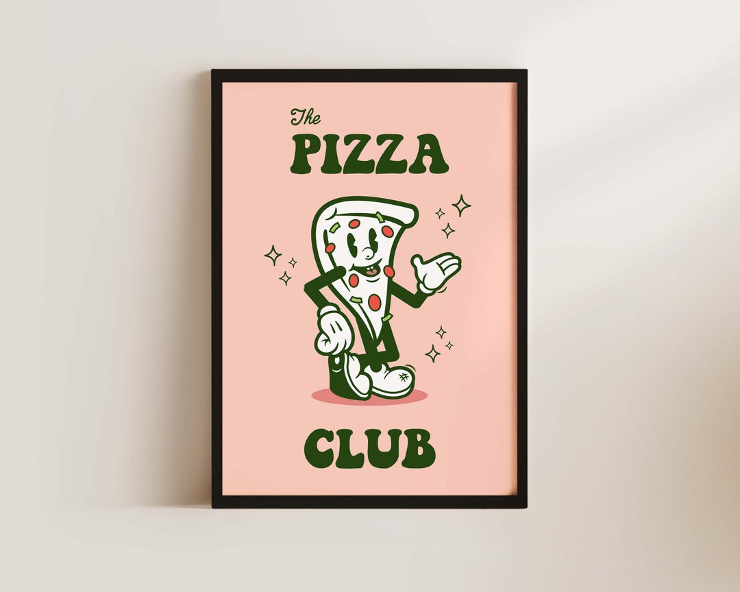 The Pizza Club Retro Kitchen Print, Vintage Kitchen Wall Art, Cartoon ...