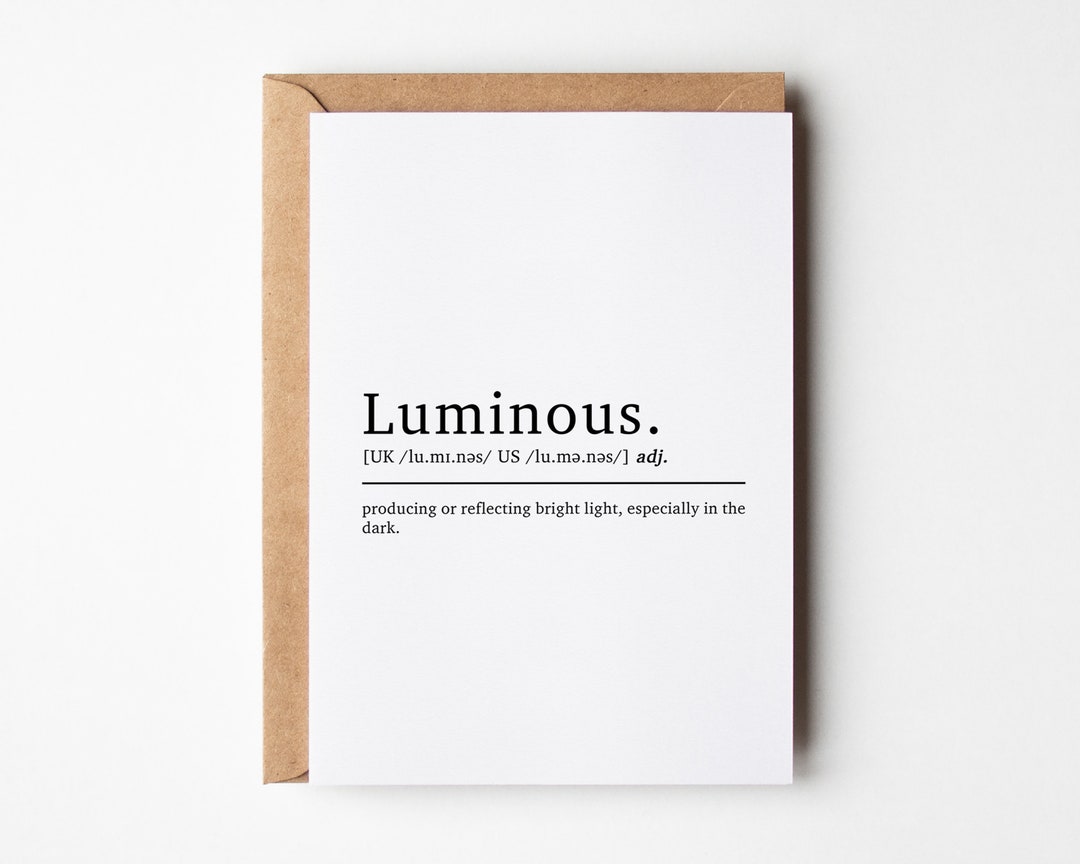 Luminous Definition Card, Dictionary Style Word Card, Greetings Cards ...