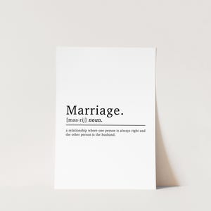 Marriage Definition Love Print Anniversary Gift, Funny Wedding ...