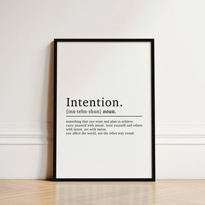 Intention Definition Inspirational Print, Office Wall Art ...