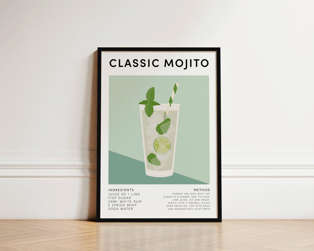 Classic Mojito Print, Cocktail Print, Mojito Poster, Kitchen Prints ...