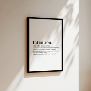 Intention Definition Inspirational Print, Office Wall Art ...