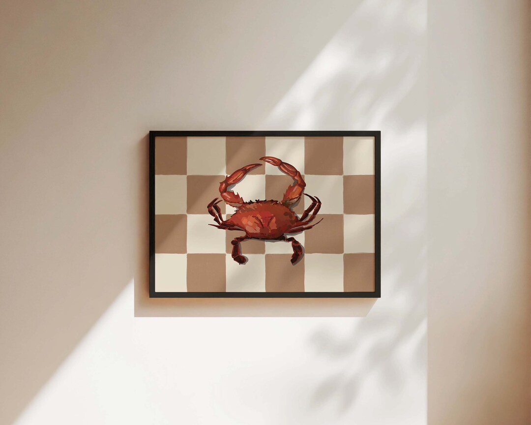Mid Century Crab Kitchen Print, Kitchen Print, Food Prints, Shellfish ...