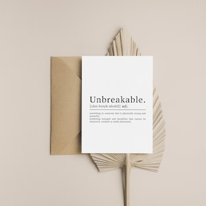 Unbreakable Definition Card New Job Card New Business Card New Venture ...