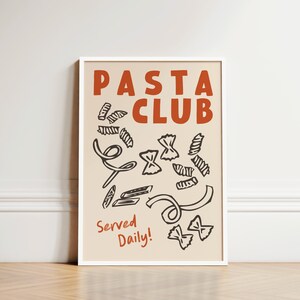 Pasta Club Print, Kitchen Poster, Pasta Print, Hand Drawn Pasta Print ...