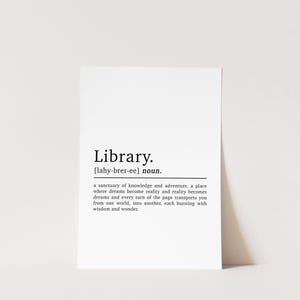 Library Definition Print, Book Wall Art, Gift for Book Lover, Reading ...