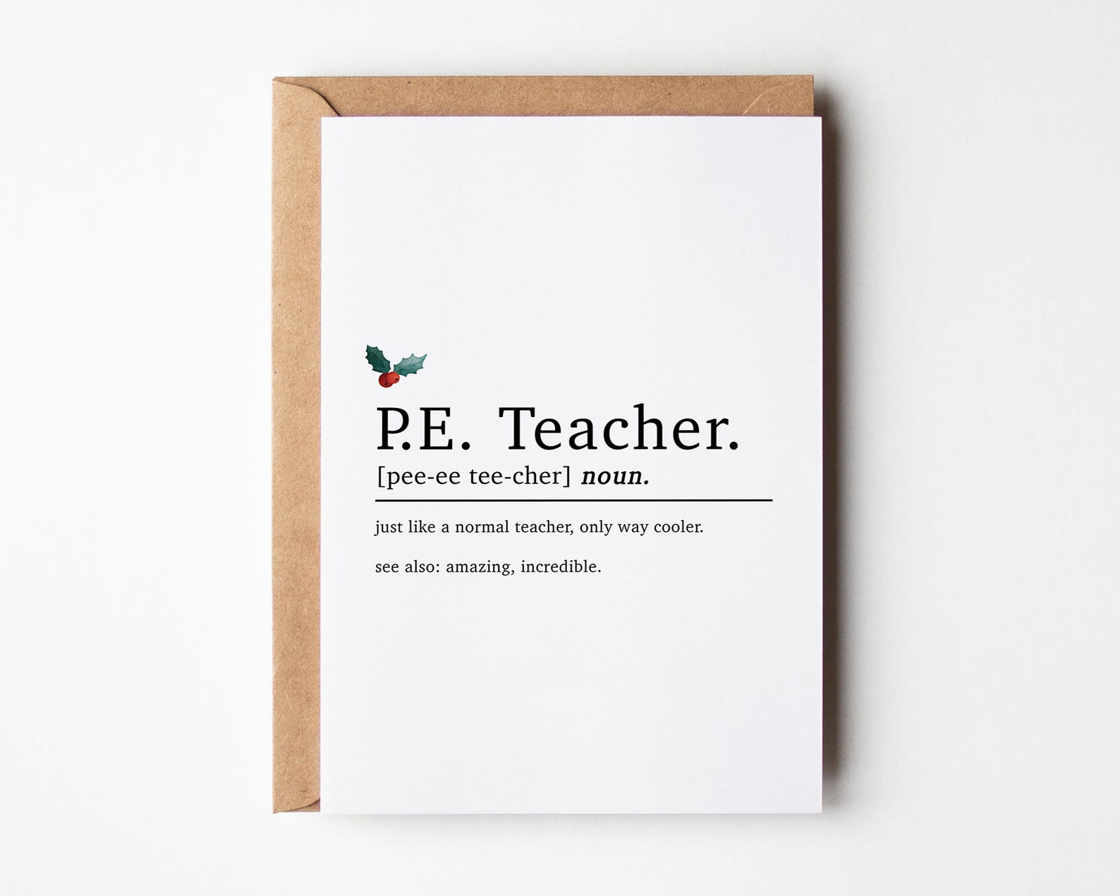 PE Teacher Definition Card, Teacher Christmas Card, End of Term ...