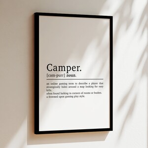 Camper Definition Print Gamer Gifts Gaming Poster Gaming Gifts Boys ...