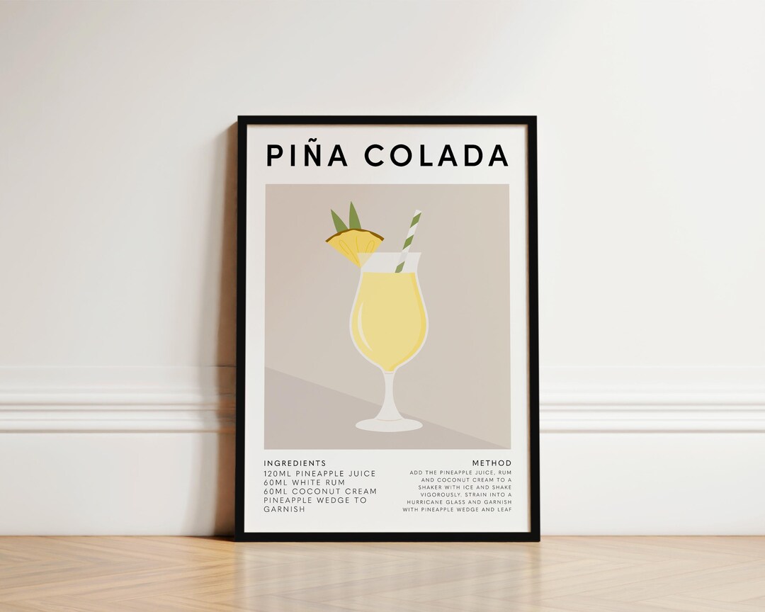 Pina Colada Print, Cocktail Print, Kitchen Print, Pina Colada Wall Art ...