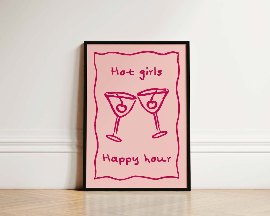 Hot Girls Happy Hour Cocktail Print, Cocktail Poster, Cocktail Print ...