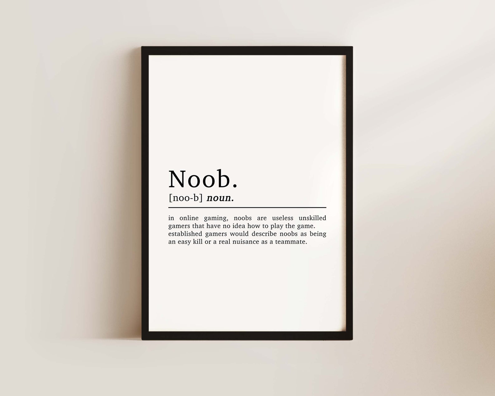 Noob Definition Gaming Print, Gaming Poster, Gaming Gifts, Boys Bedroom ...