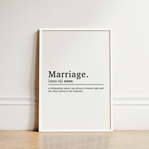 Marriage Definition Love Print Anniversary Gift, Funny Wedding ...