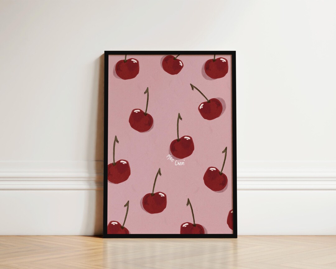 Pink Cherries Kitchen Print, Cherry Print, Red Cherries Kitchen Print ...