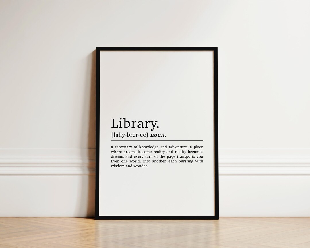 Library Definition Print, Book Wall Art, Gift for Book Lover, Reading ...