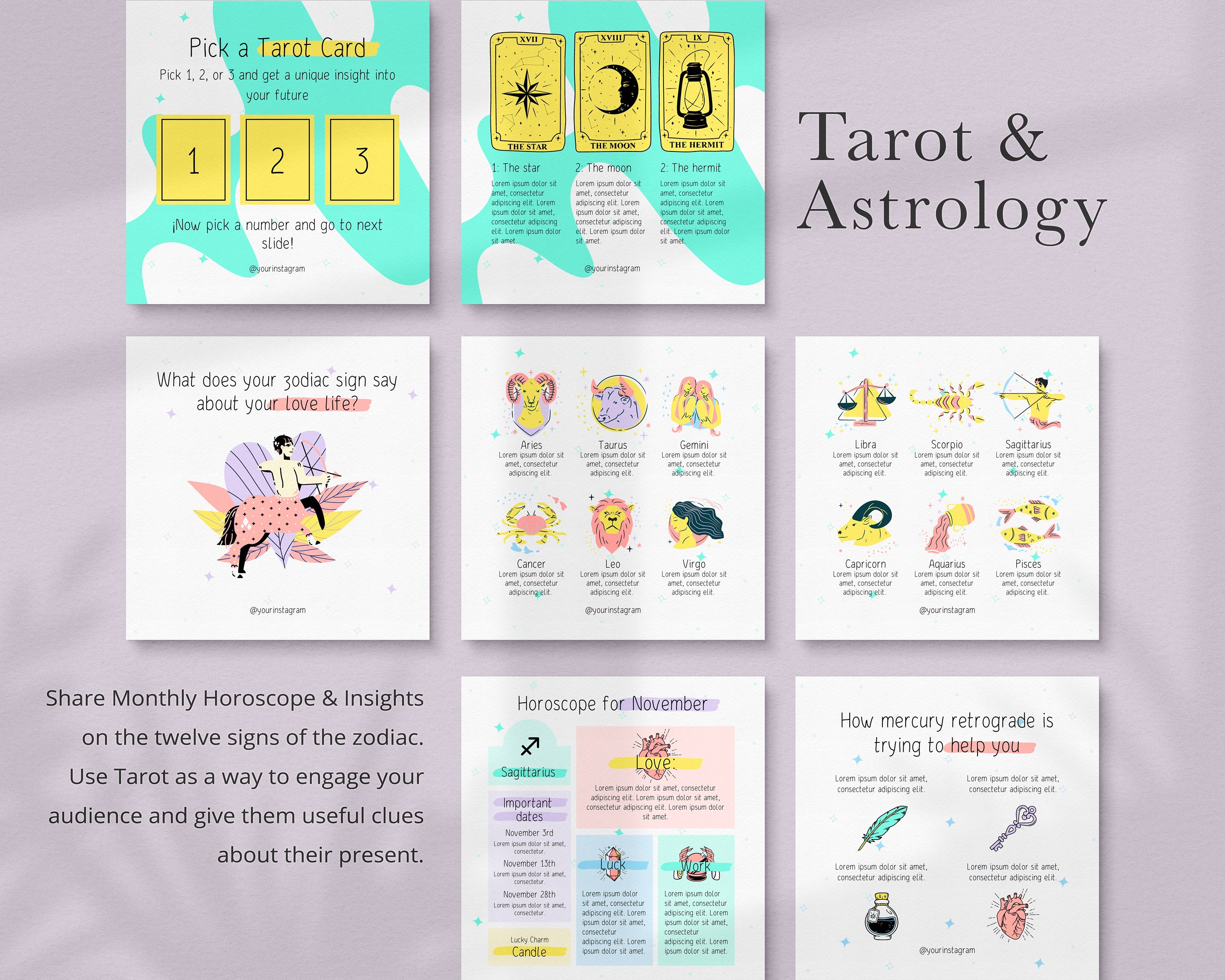 Instagram Post Templates Astrology Tarot - Premade Feed Editable in ...