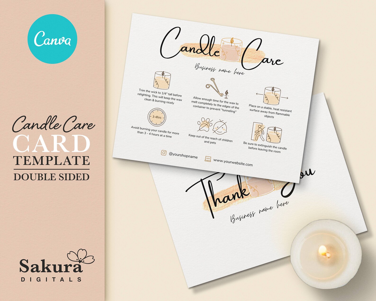 Editable Candle Care Card, Printable Candle Care Template, Watercolor ...
