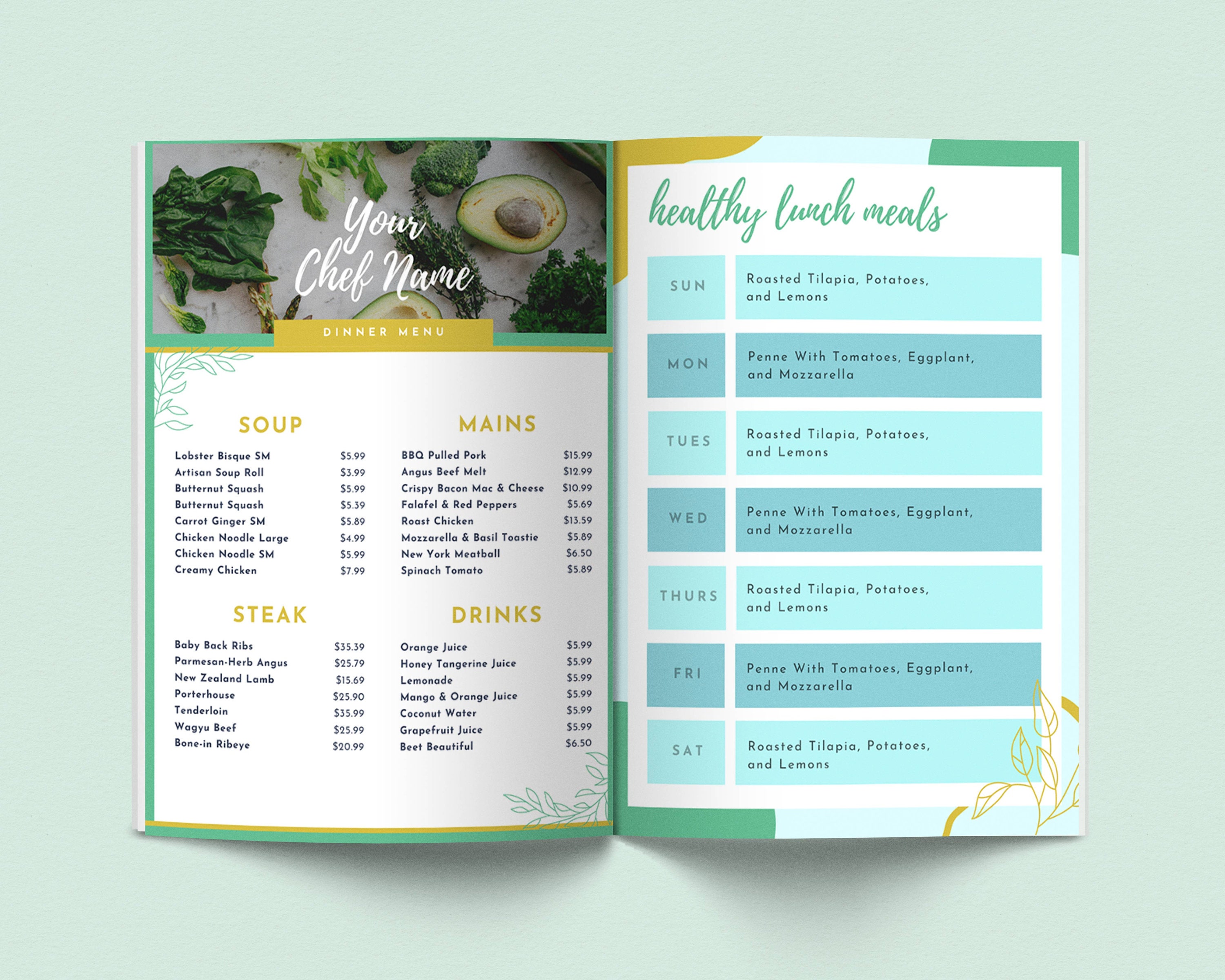 Chef & Restaurant Menu Template Canva Menu Template Editable Menu ...
