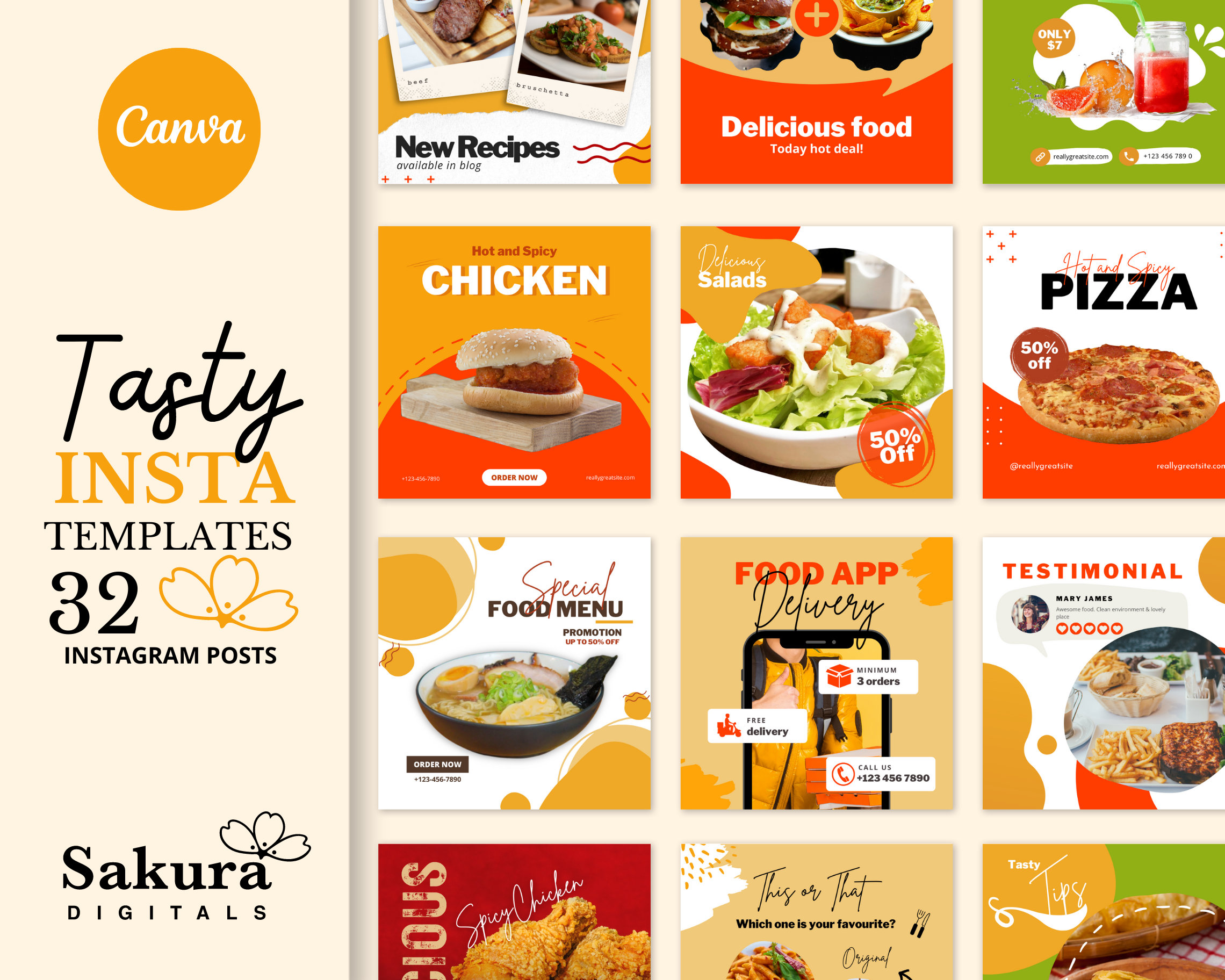 Instagram Templates: Tasty Food for Canva, Chef Template, Food Bloggers ...