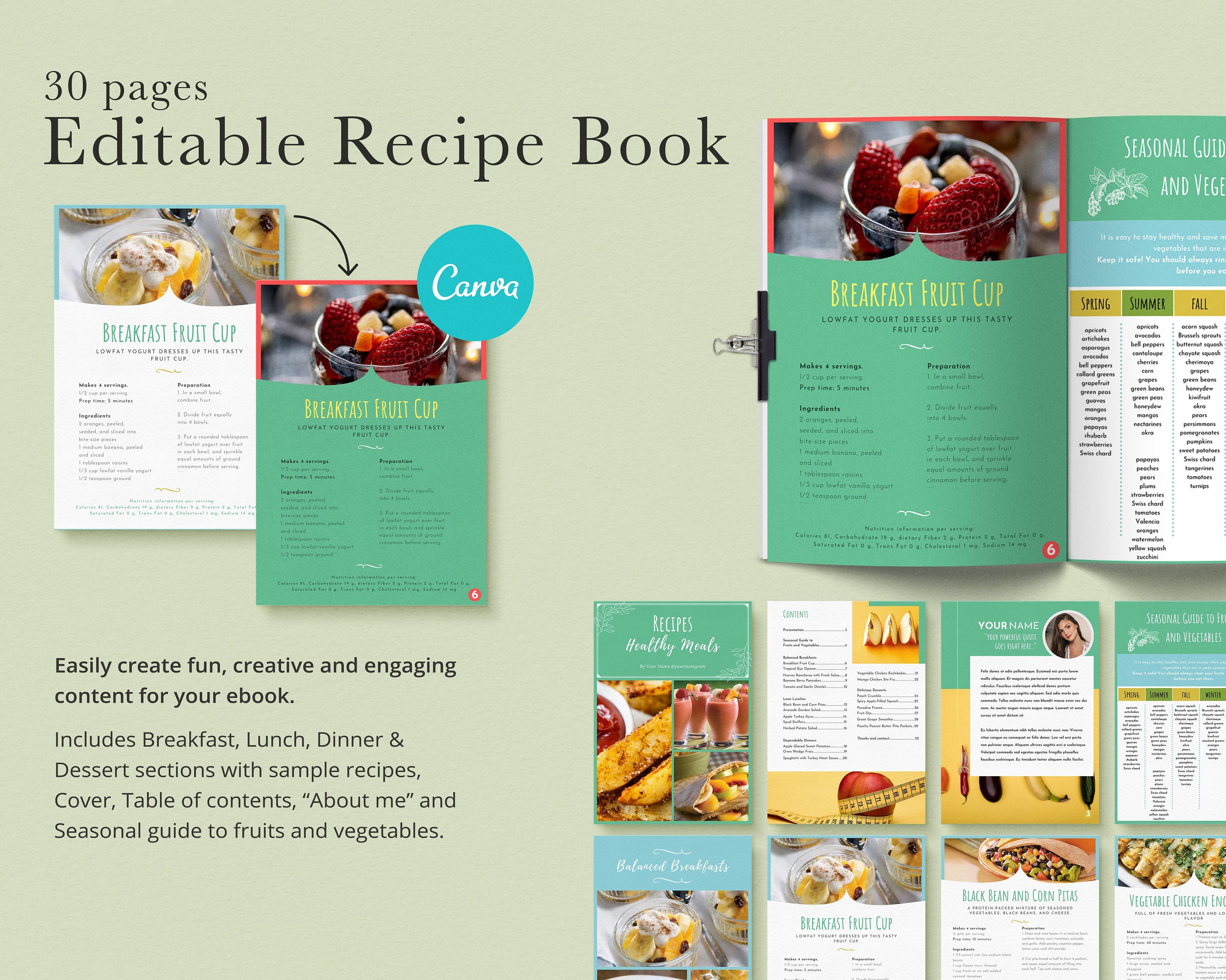 Instagram, Recipe Book & Menu Food Templates for Chefs | Canva Editable ...