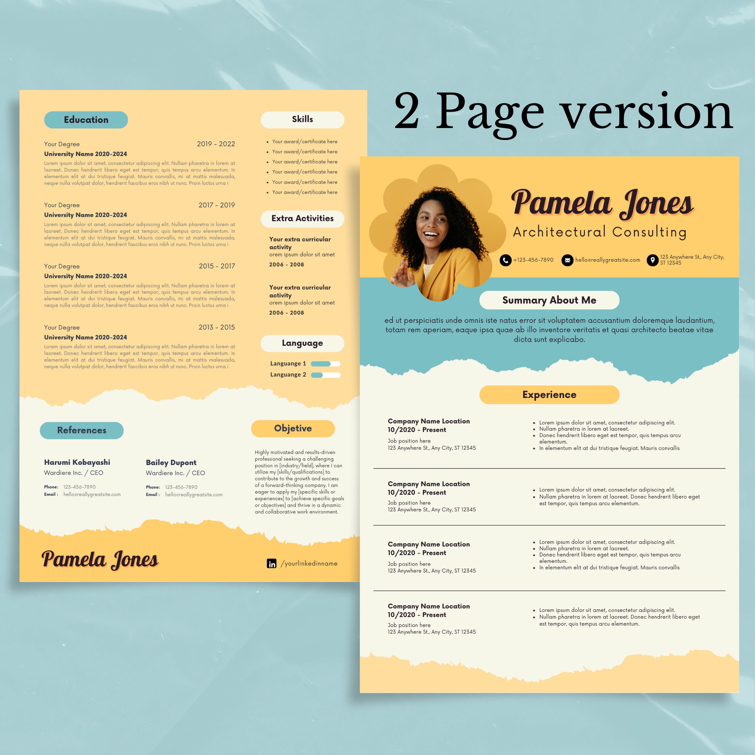 Beautiful Resume Template Canva With Cover Letter, 1 or 2 Page Cv ...