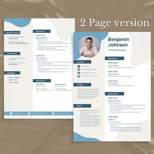Resume Template Canva With Cover Letter, 1 or 2 Page Cv Template Canva ...